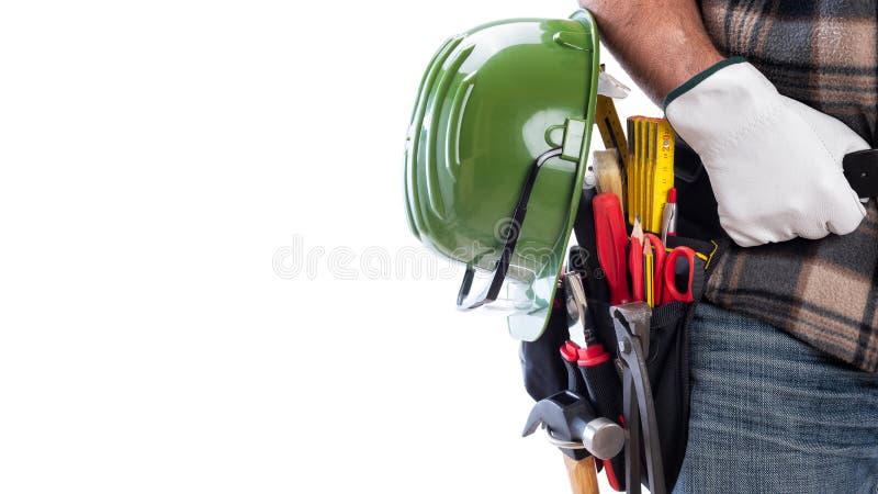 Carpenter with Work Tools on a White Background. Carpentry Stock Photo ...