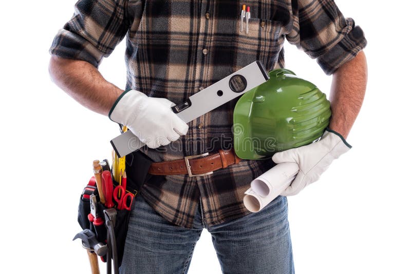 Carpenter with Work Tools on a White Background. Carpentry Stock Photo ...