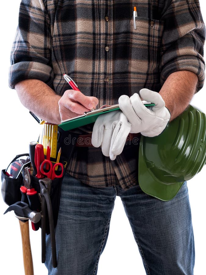 Carpenter with Work Tools on a White Background. Carpentry Stock Photo ...