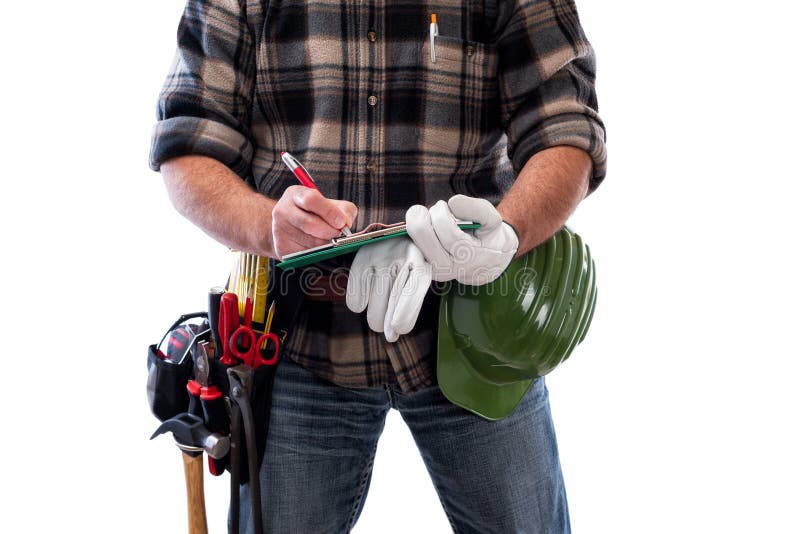 Carpenter with Work Tools on a White Background. Carpentry Stock Photo ...