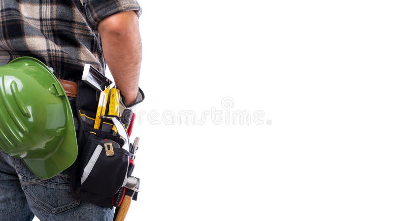 Carpenter with Work Tools on a White Background. Carpentry Stock Image ...