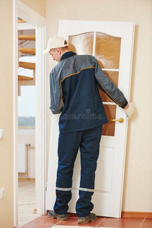 Male Carpenter at Lock Installation Stock Image - Image of craftsman ...