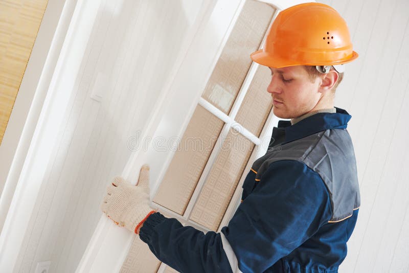 Carpenter at Door Lock Installation Stock Image - Image of mechanic ...