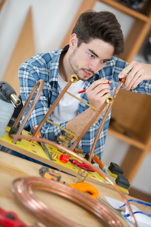 Carpenter Working on Craft in Dusty Workshop Stock Image - Image of ...