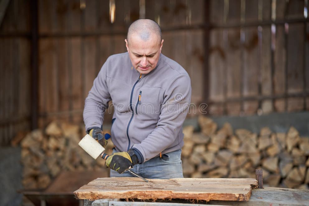 Carpenter Working a Walnut Wood Stock Image - Image of cutting, male ...