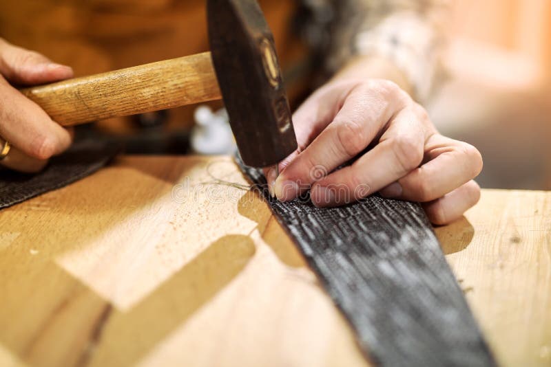 Carpenter Working with Hammer in His Workshop Stock Image - Image of ...