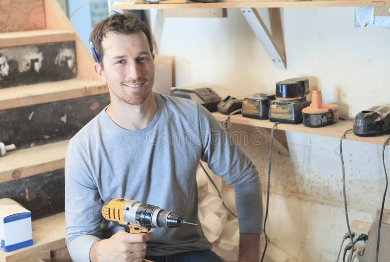 A Carpenter Working Hard at the Worksop Stock Photo - Image of planning ...