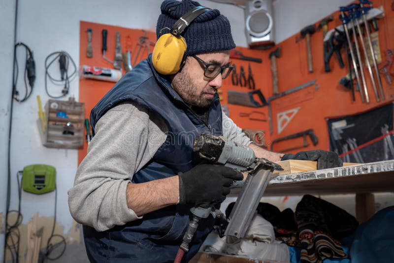 Carpenter Working at His Workstation. Stock Photo - Image of industry ...