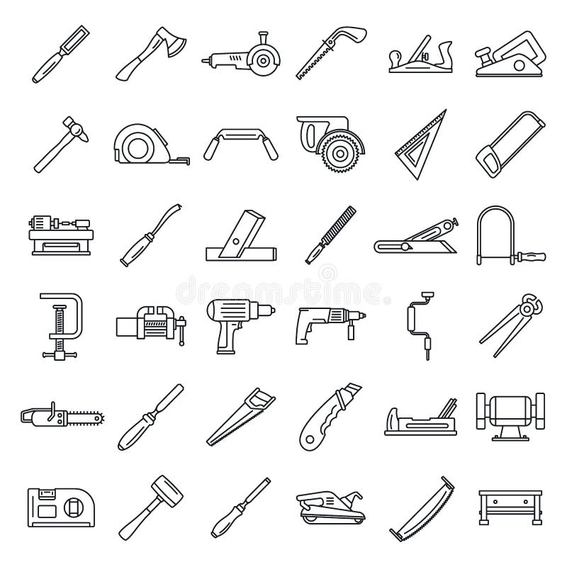 Carpenter Working Tools Icons Set Stock Vector - Illustration of ...
