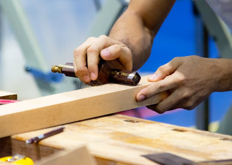 Carpenter Working with Plane on Wooden Stock Photo - Image of joiner ...