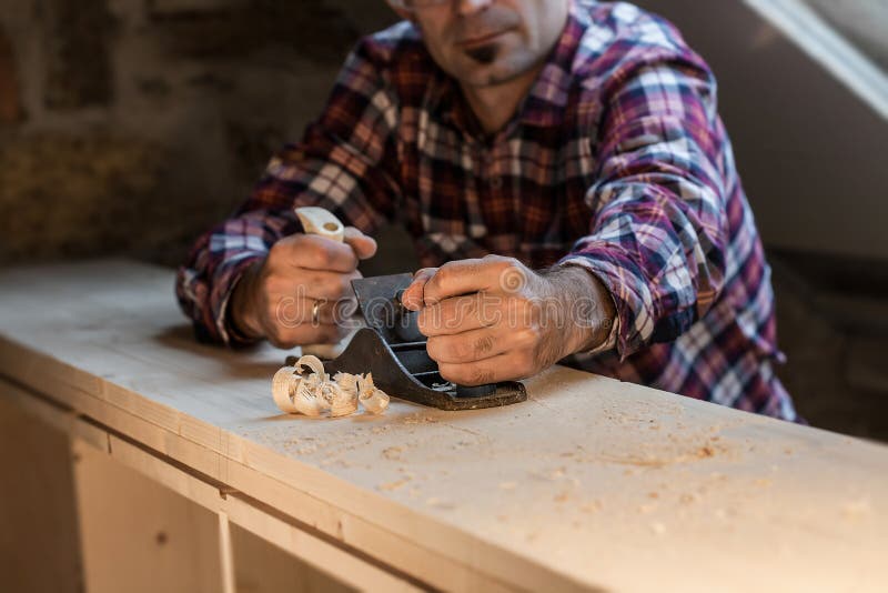 Carpenter is Working with a Plane Stock Image - Image of planing, shell ...