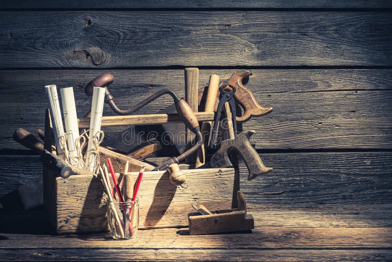 Carpenter Working Tools in a Workshop in Rustic Wooden Shed Stock Image ...