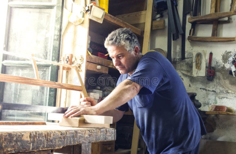 Carpenter Working in a Traditional Way Stock Photo - Image of chisel ...