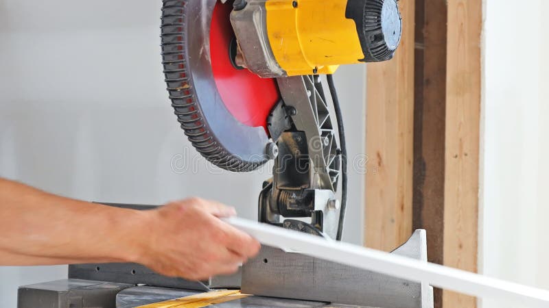 Carpenter Working Using Circular Saw Rotating Saw Cutting Wood ...