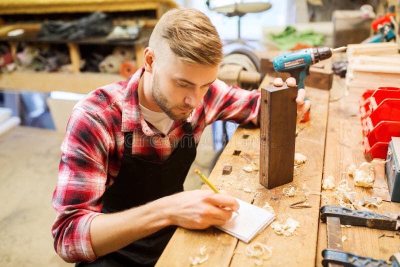 Carpenter Working with Wood Plank at Workshop Stock Image - Image of ...