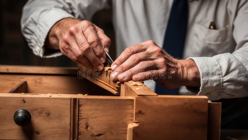 Carpenter Working Wood Using Traditional Carpentry Tools Stock ...