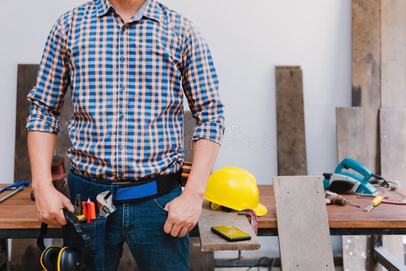 Carpenter Working on Woodworking Machines in Carpentry Shop Stock Photo ...