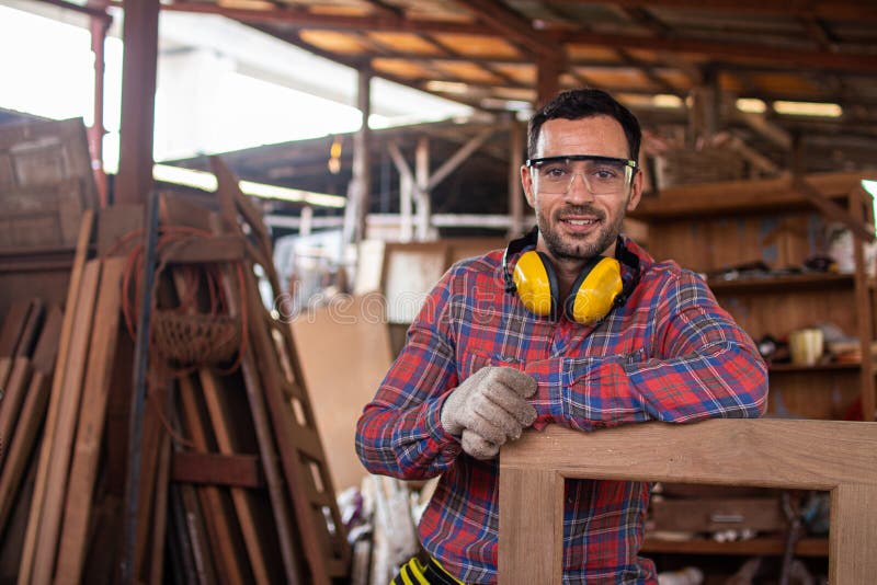 Carpenter is Working in a Woodworking Office.Worker Portrait Caucasion ...