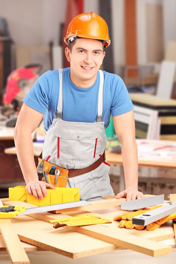 Carpenter Working in a Workshop Stock Photo - Image of interior ...