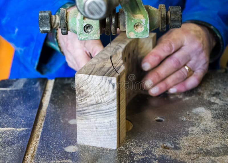 Carpenter Workplace- Carpenter Workplace. Man Using Saw To Cut Wood ...