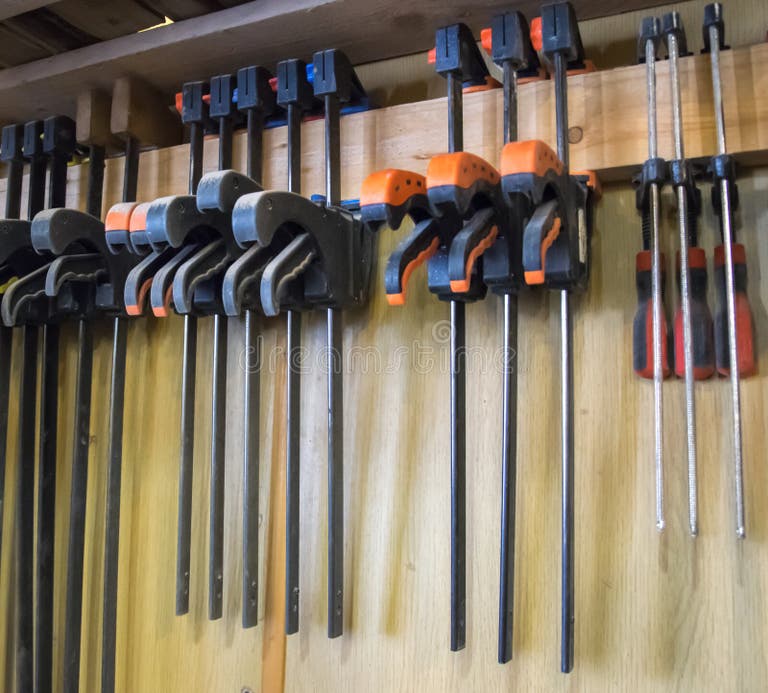 Carpenter Workplace- Clamps for Joiners Stock Photo - Image of tool ...