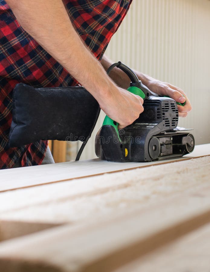 Carpenter Works with Belt Sander Stock Photo - Image of tool ...