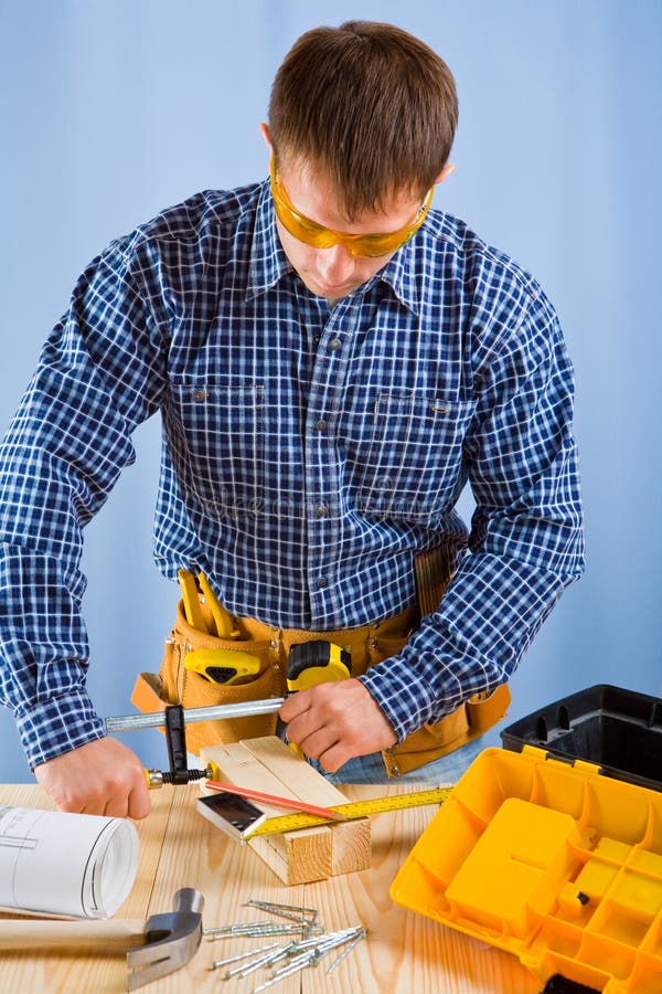 Carpenter Works with Carpenter Vise Stock Photo - Image of human ...