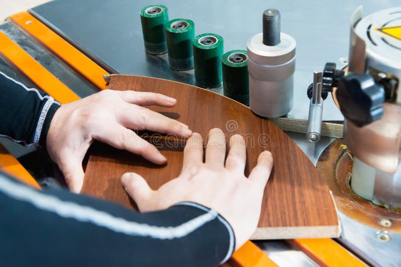 Carpenter Works for Edge Banding Machine in Workshop Stock Photo ...