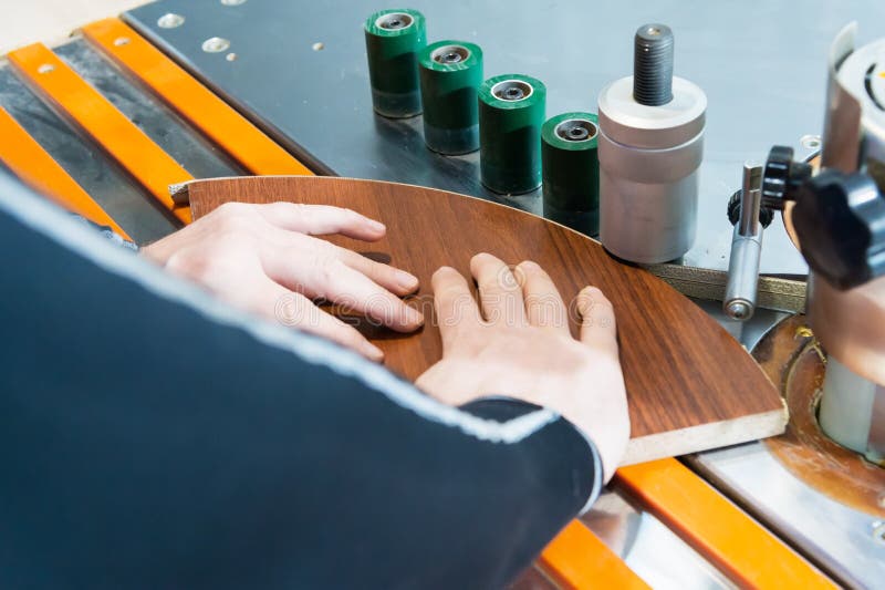 Carpenter Works for Edge Banding Machine in Workshop Stock Photo ...