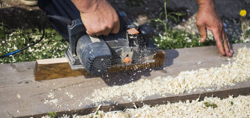 Carpenter Works with an Electric Tool Stock Image - Image of person ...