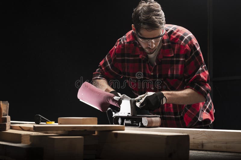 Carpenter Works with Electrical Planer Stock Image - Image of beard ...