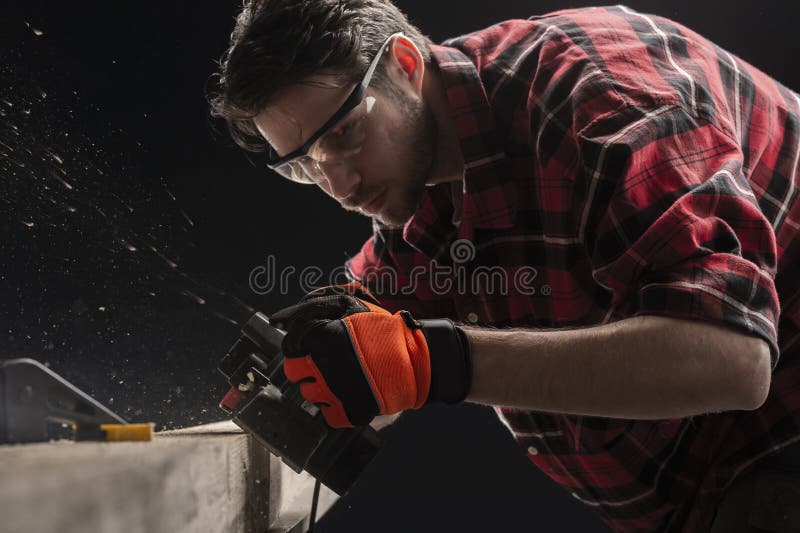 Carpenter Works with Electrical Planer Stock Image - Image of furniture ...