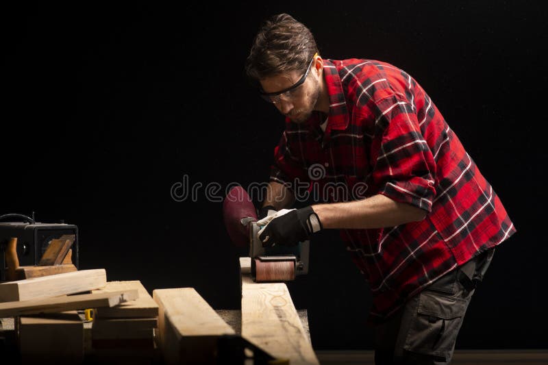 Carpenter Works with Electrical Planer Stock Image - Image of builder ...