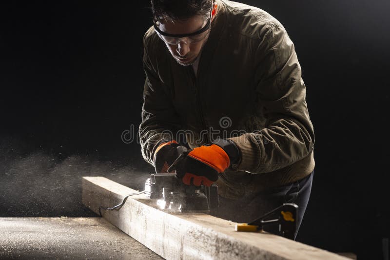 Carpenter Works with Electrical Planer Stock Image - Image of joinery ...