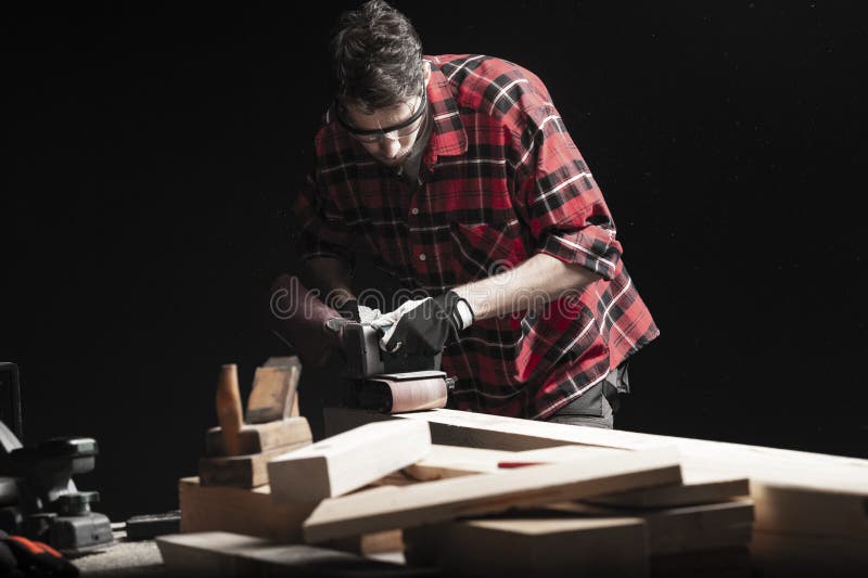 Carpenter Works with Electrical Planer Stock Image - Image of worker ...