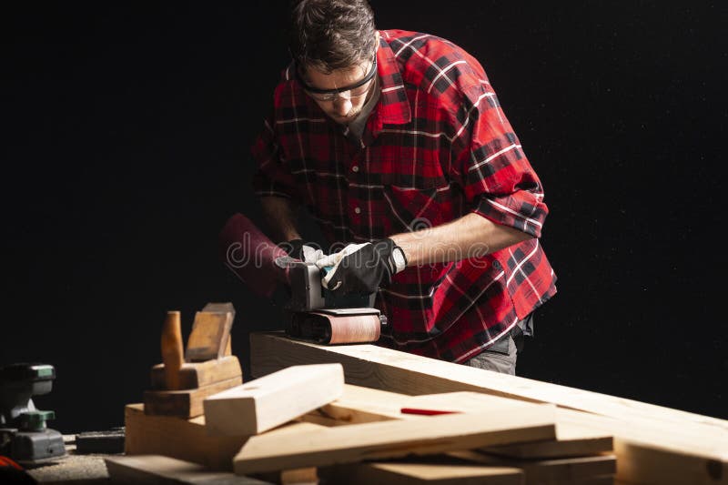 Carpenter Works with Electrical Planer Stock Image - Image of ...