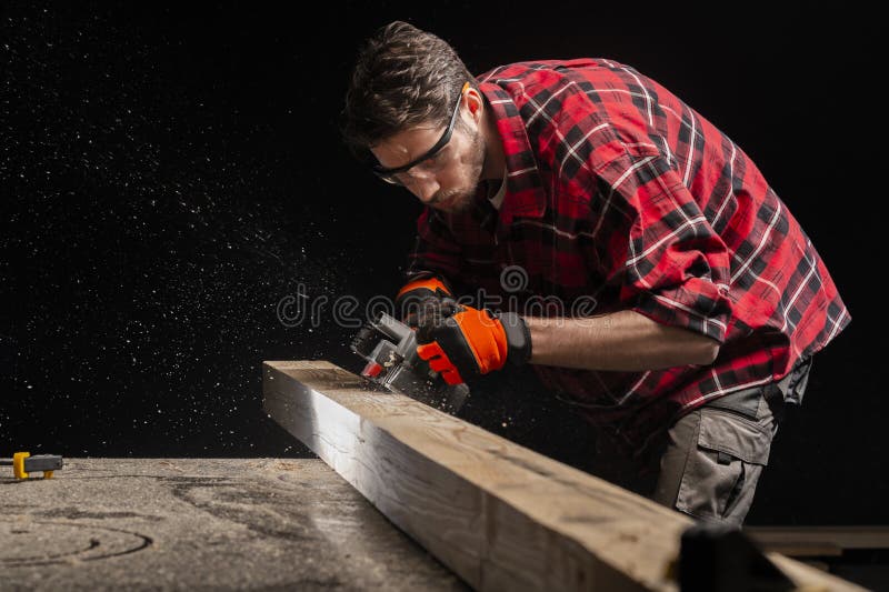 Carpenter Works with Electrical Planer Stock Photo - Image of electric ...