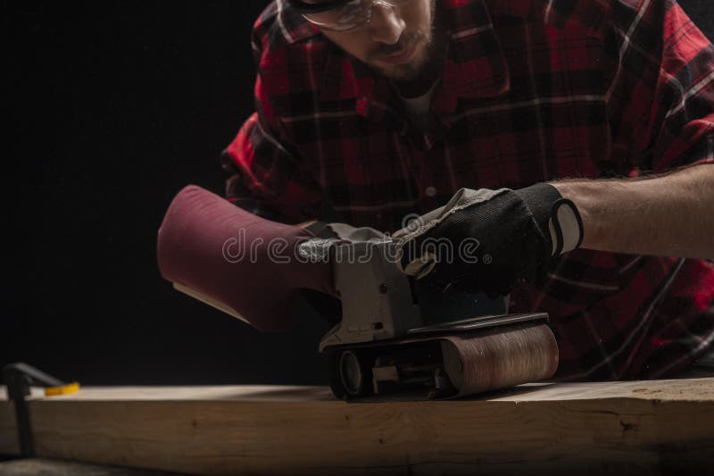 Carpenter Works with Electrical Planer Stock Image - Image of artisan ...