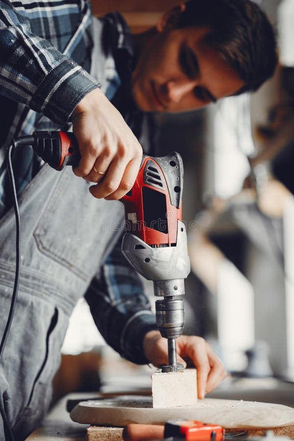 The Carpenter Works with a Tree Stock Photo - Image of interior ...