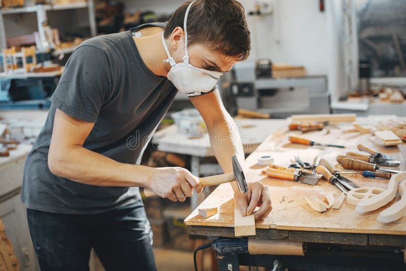 The Carpenter Works with a Tree Stock Photo - Image of carpentry ...