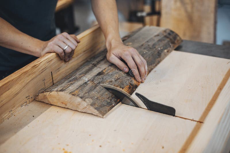 The Carpenter Works with a Tree Stock Photo - Image of garage, handmade ...