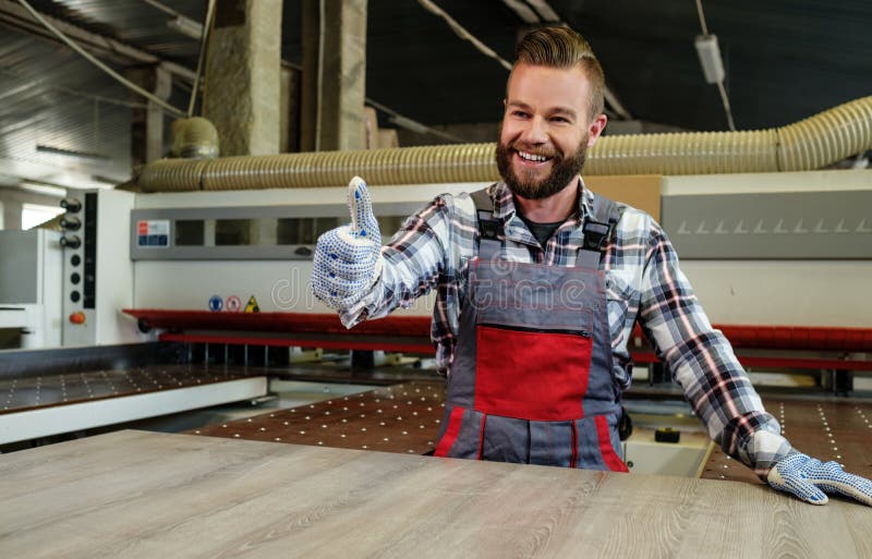 Carpenter Works on Wood Plank in Carpentry Workshop Stock Image - Image ...