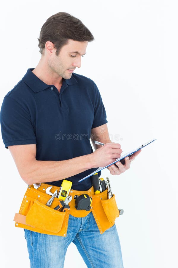 Carpenter Writing Clipboard Over White Background Stock Photos - Free ...