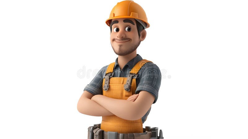 A Carpenter with a Yellow Helmet, 3D Render Style, Transparent ...