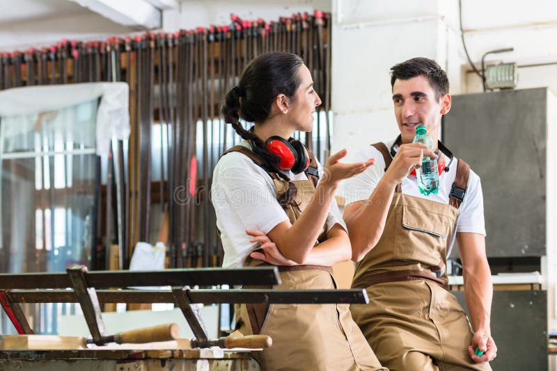 Carpenters Having Break from Their Work Stock Image - Image of ...