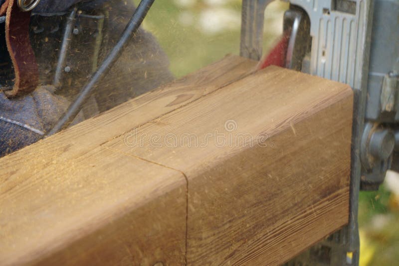 Carpenters at Work Cutting a Cedar Post Stock Photo - Image of cutting ...