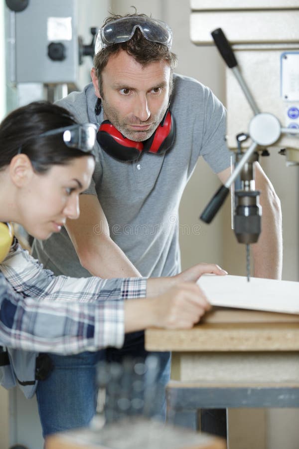 Carpenters Working with Drill on Wood Stock Image - Image of wood ...