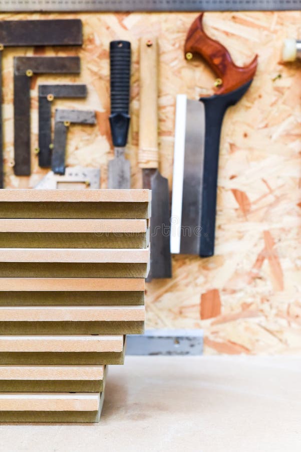 Carpenters Workshop Interior with Wooden Planks and Work Tools of the ...