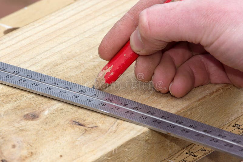 Construction Tape Measure on Carpentry Wood Board Stock Photo - Image ...