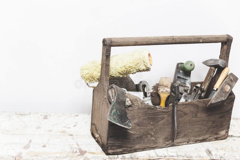 Carpentry Box with Tools. Vintage Carpentry Tools. Stock Image - Image ...